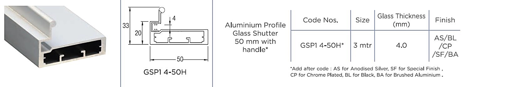 Al. Profile Glass Shutter 50 mm with handle - - Truww Products ...